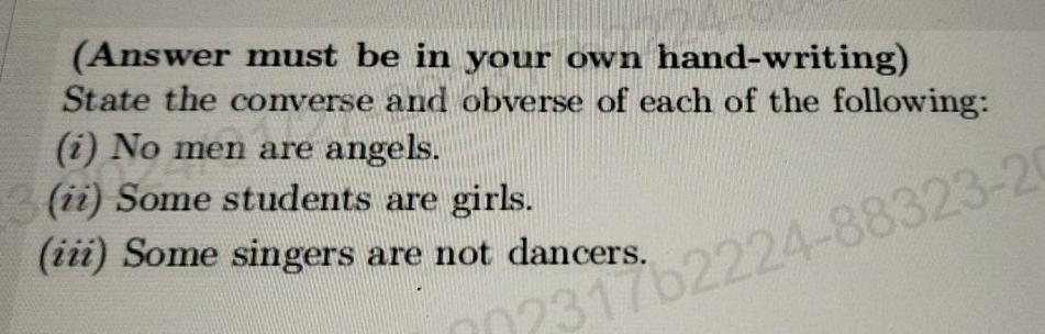 (Answer must be in your own hand-writing) ﻿State the | Chegg.com