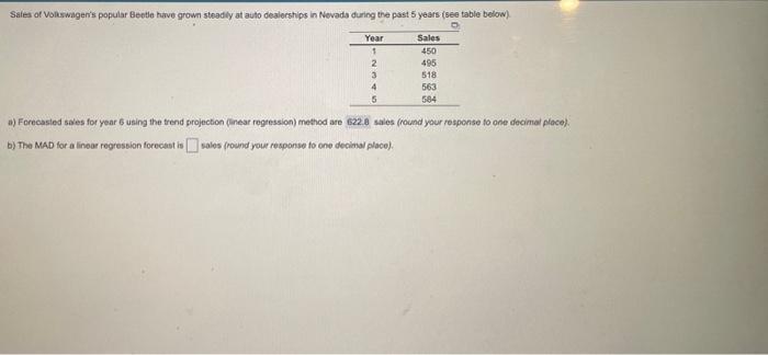 Solved a) Forecasted sales for year 6 using the frend | Chegg.com
