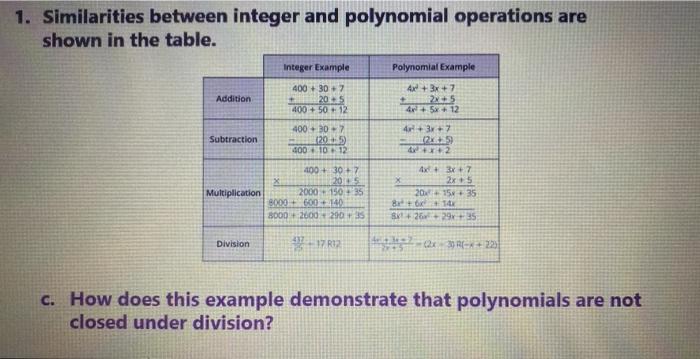 Solved 1. Similarities between integer and polynomial | Chegg.com