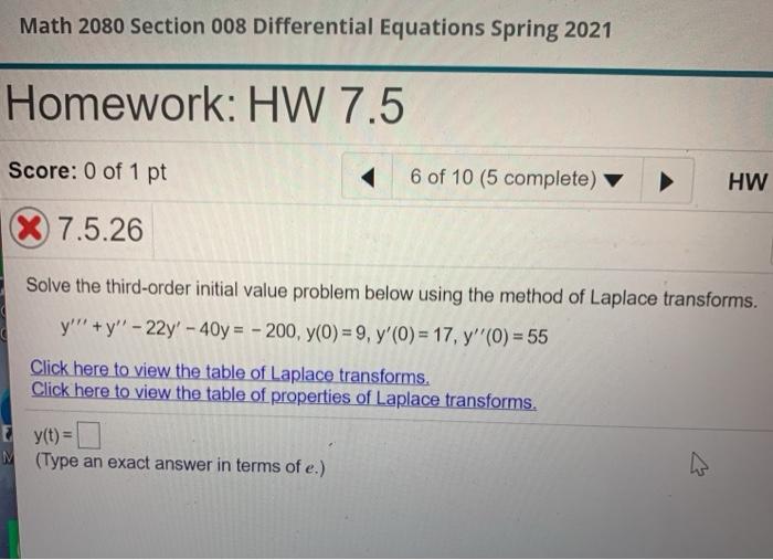 Solved Math 2080 Section 008 Differential Equations Spring | Chegg.com