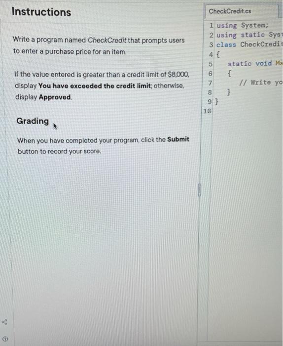 Solved Instructions CheckCredit.cs Write a program named | Chegg.com