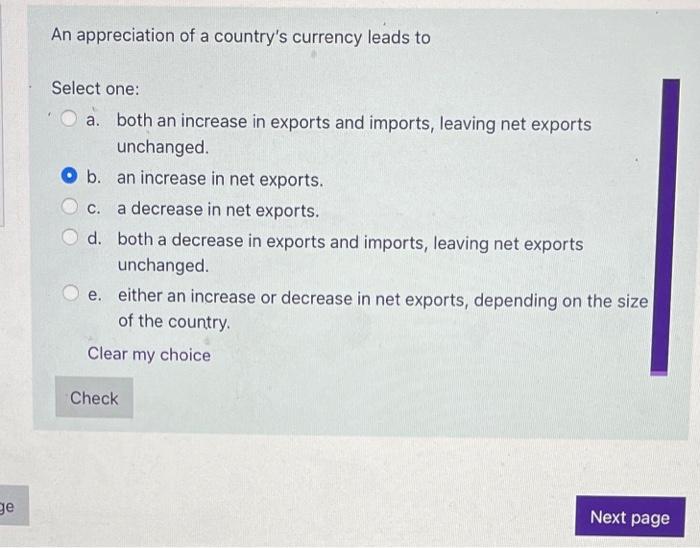 Solved An appreciation of a country's currency leads to | Chegg.com