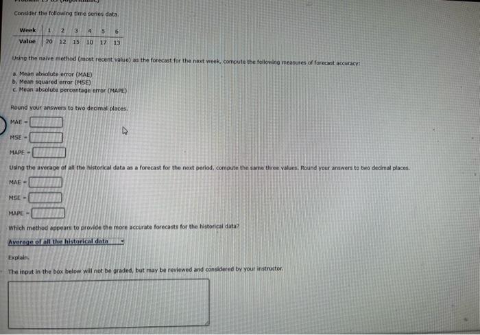 Solved Conelder the following time series data. Using the | Chegg.com