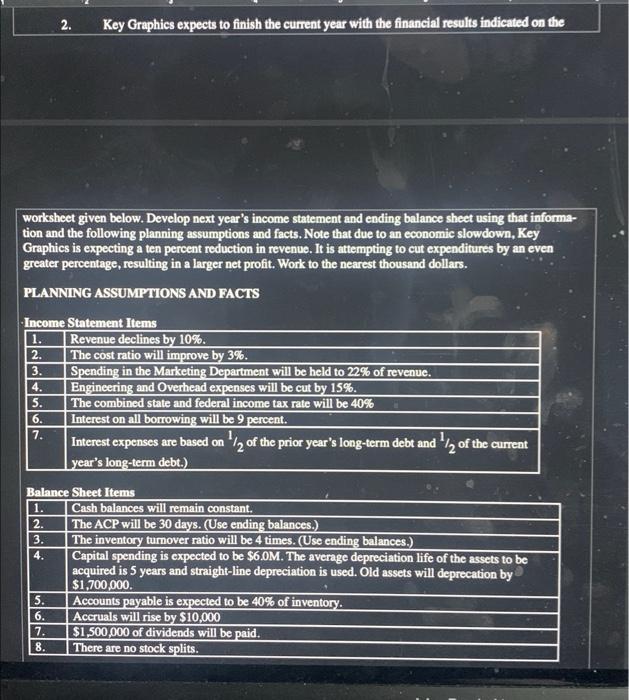 Solved 2. Key Graphics expects to finish the current year | Chegg.com