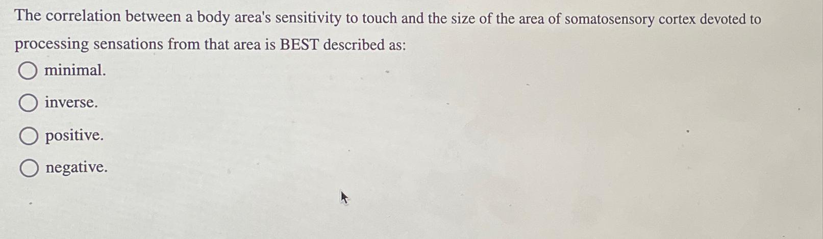 Solved The correlation between a body area's sensitivity to | Chegg.com