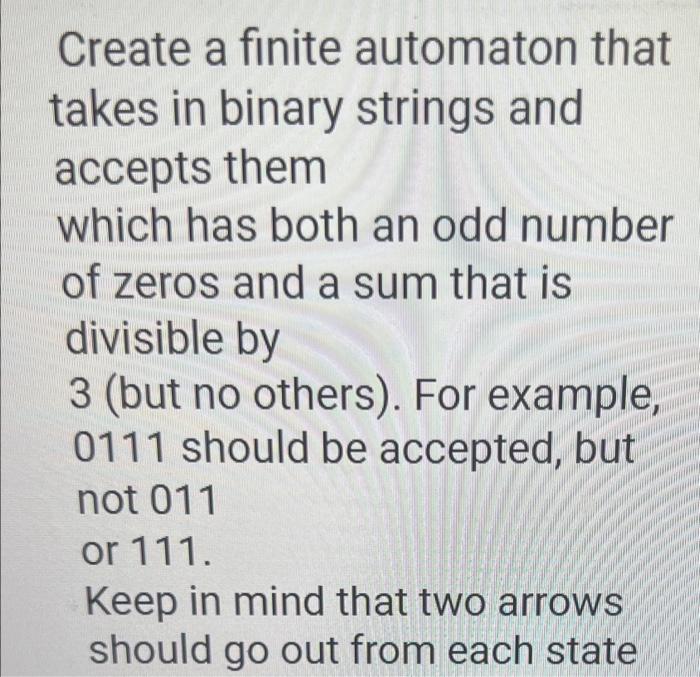 Solved Create A Finite Automaton That Takes In Binary 