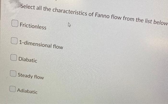 Solved Select all the characteristics of Fanno flow from the | Chegg.com