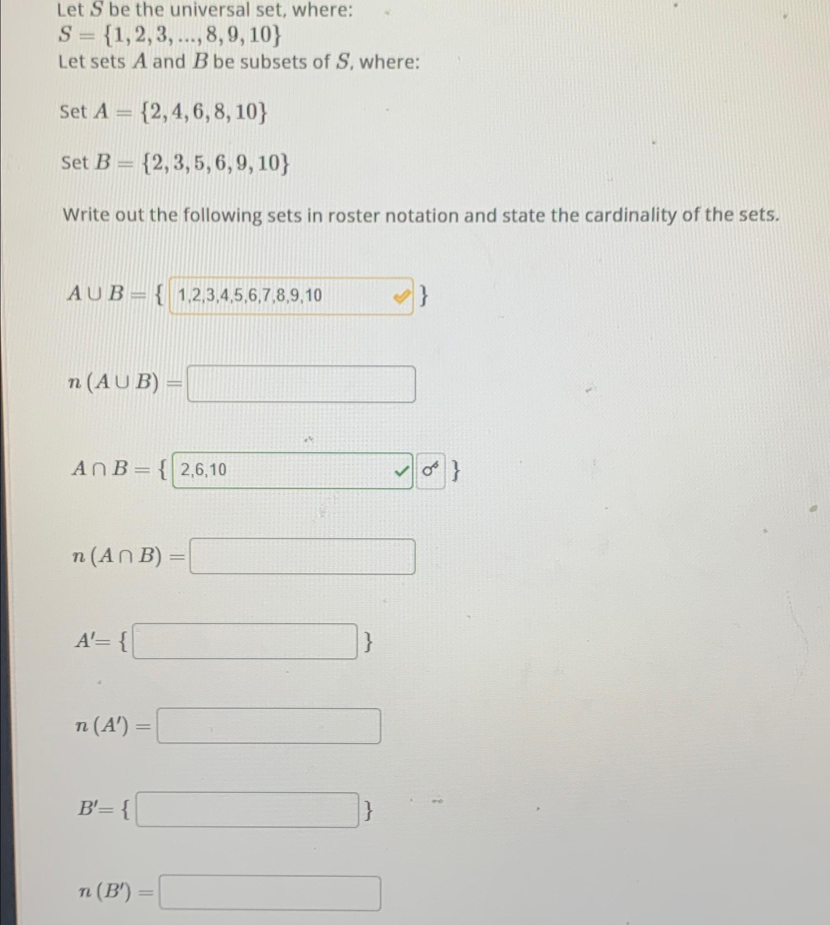 Solved Let S ﻿be the universal set, | Chegg.com