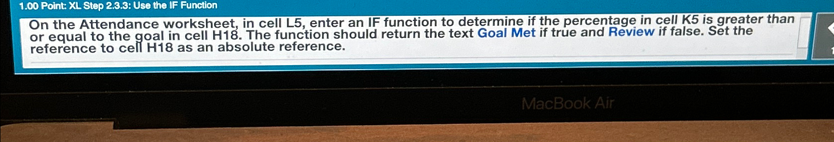 Solved 1.00 ﻿Point: XL Step 2.3.3: Use the IF FunctionOn the | Chegg.com