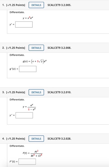 Solved 1. (-/1.25 Points) DETAILS SCALCET9 3.2.005. | Chegg.com