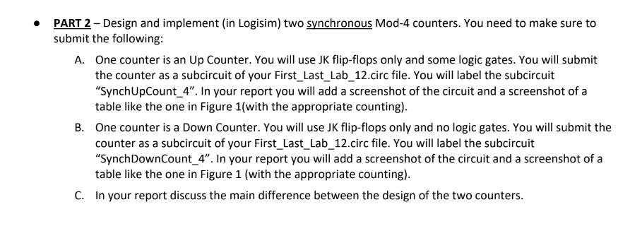 Solved - ﻿PART 2 - ﻿Design and implement (in Logisim) ﻿two | Chegg.com