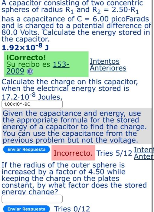 Solved A capacitor consisting of two concentric spheres of | Chegg.com
