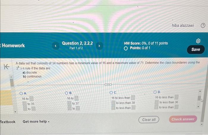 Solved Using the 2k≥n rule, determine the number of classes | Chegg.com