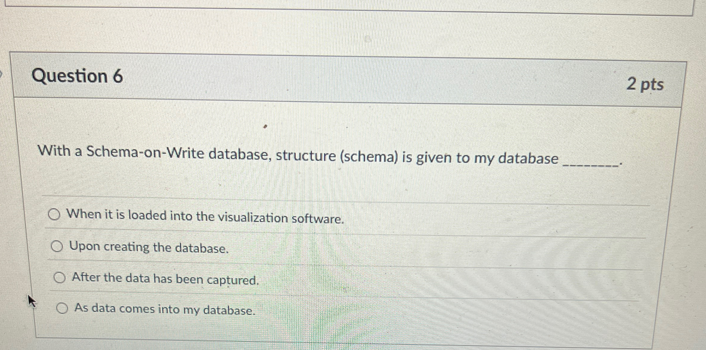 Solved Question 6With a Schema-on-Write database, structure | Chegg.com