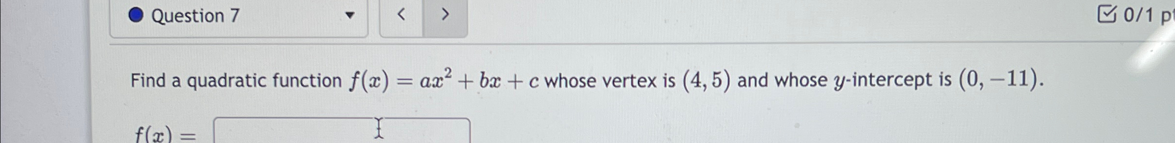 Solved Question 701pFind a quadratic function f(x)=ax2+bx+c | Chegg.com