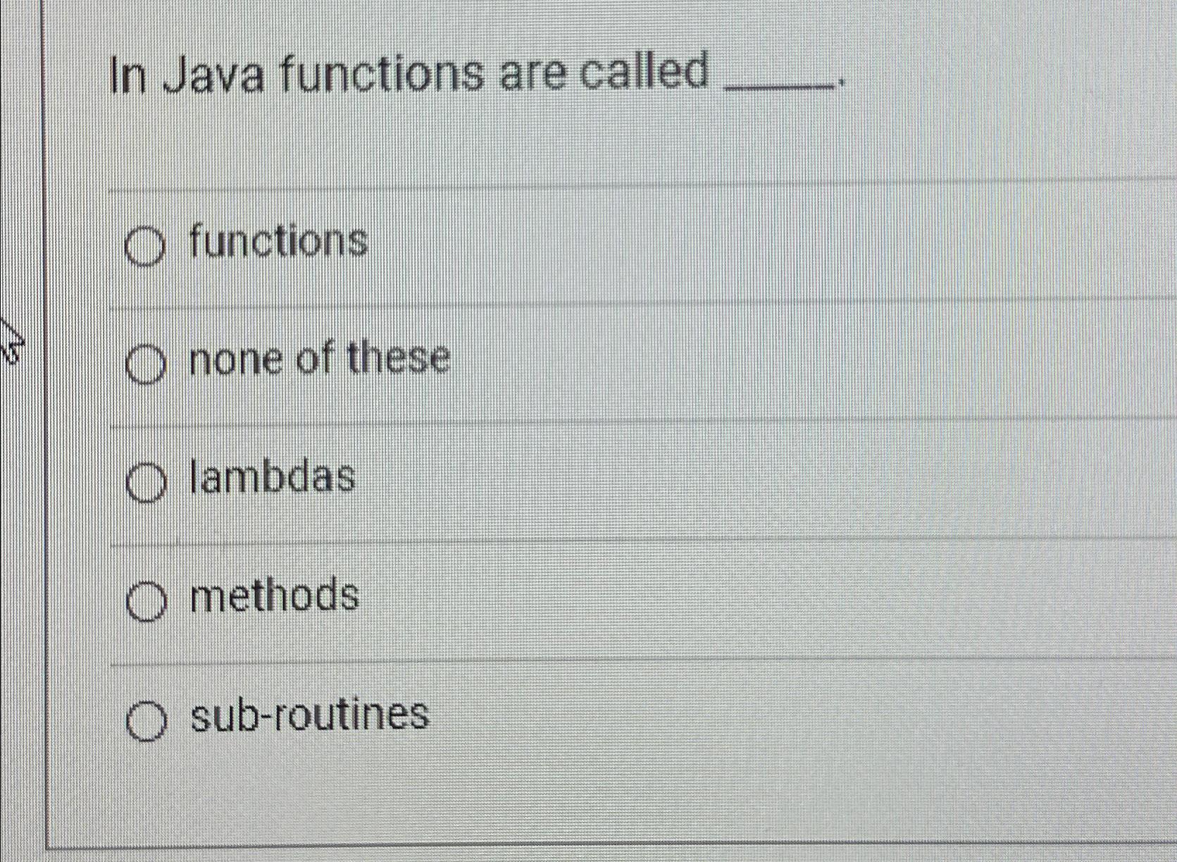 Solved In Java Functions Are Calledfunctionsnone Of
