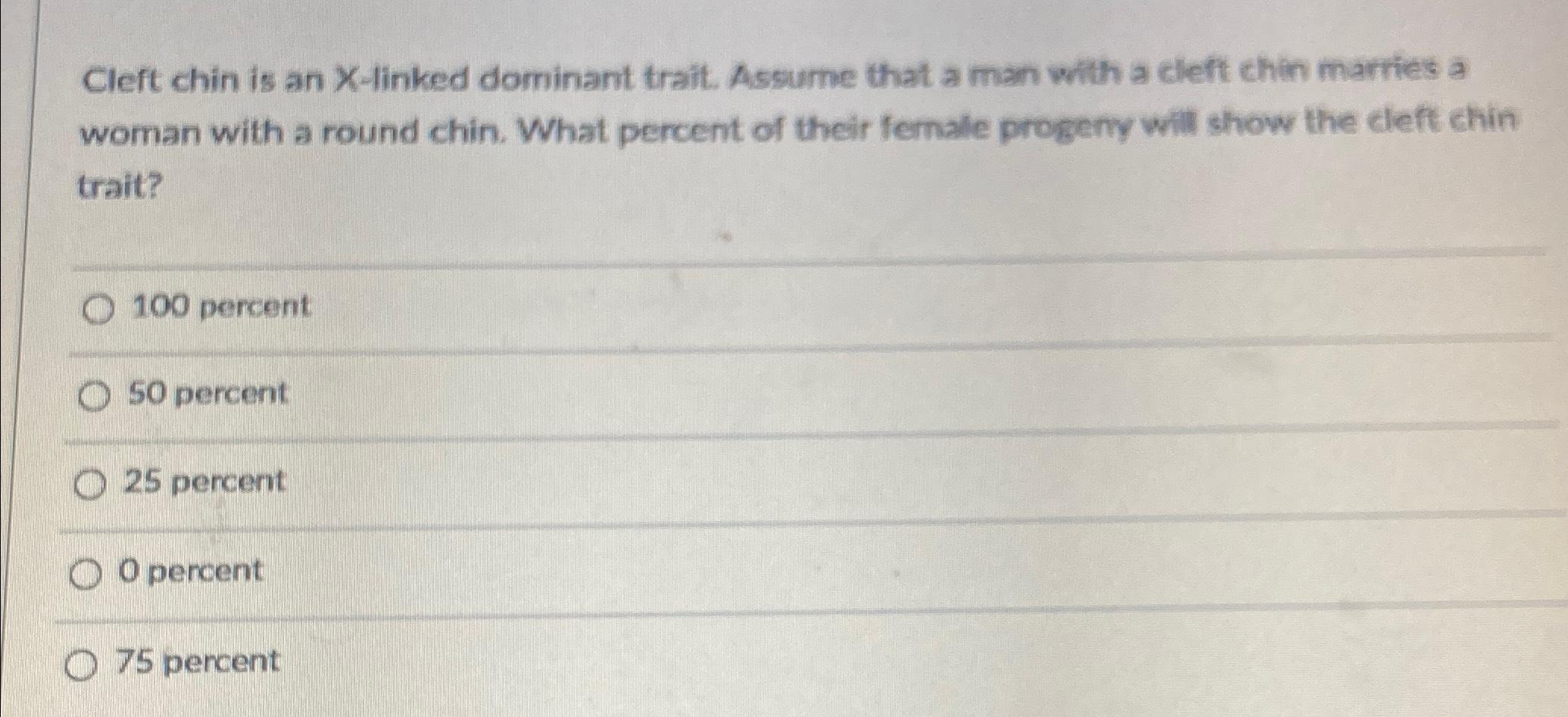 Solved Cleft chin is an X-linked dominant trait. Assume that | Chegg.com