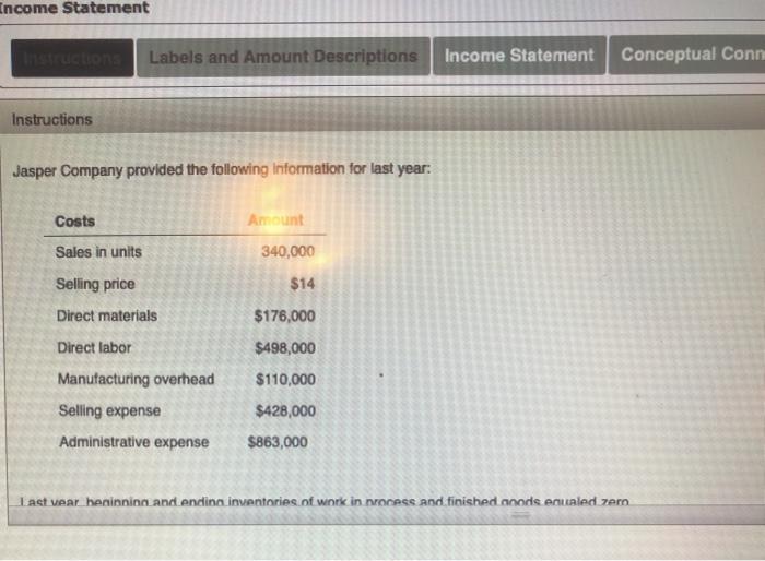 Solved Income Statement Labels and Amount Descriptions | Chegg.com
