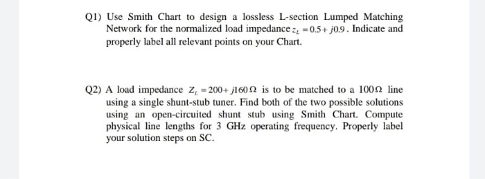 Q1) Use Smith Chart to design a lossless L-section | Chegg.com