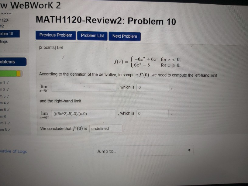 Solved w WebWork 2 MATH1120-Review2: Problem 10 1120 V2 blem | Chegg.com