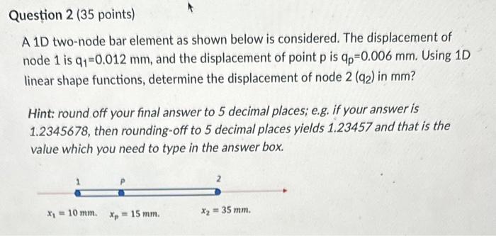 Solved A 1D two-node bar element as shown below is | Chegg.com