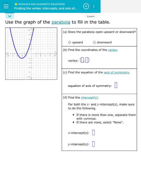 Solved RADICALS AND QUADRATIC EQUATIONS Finding the vertex, | Chegg.com