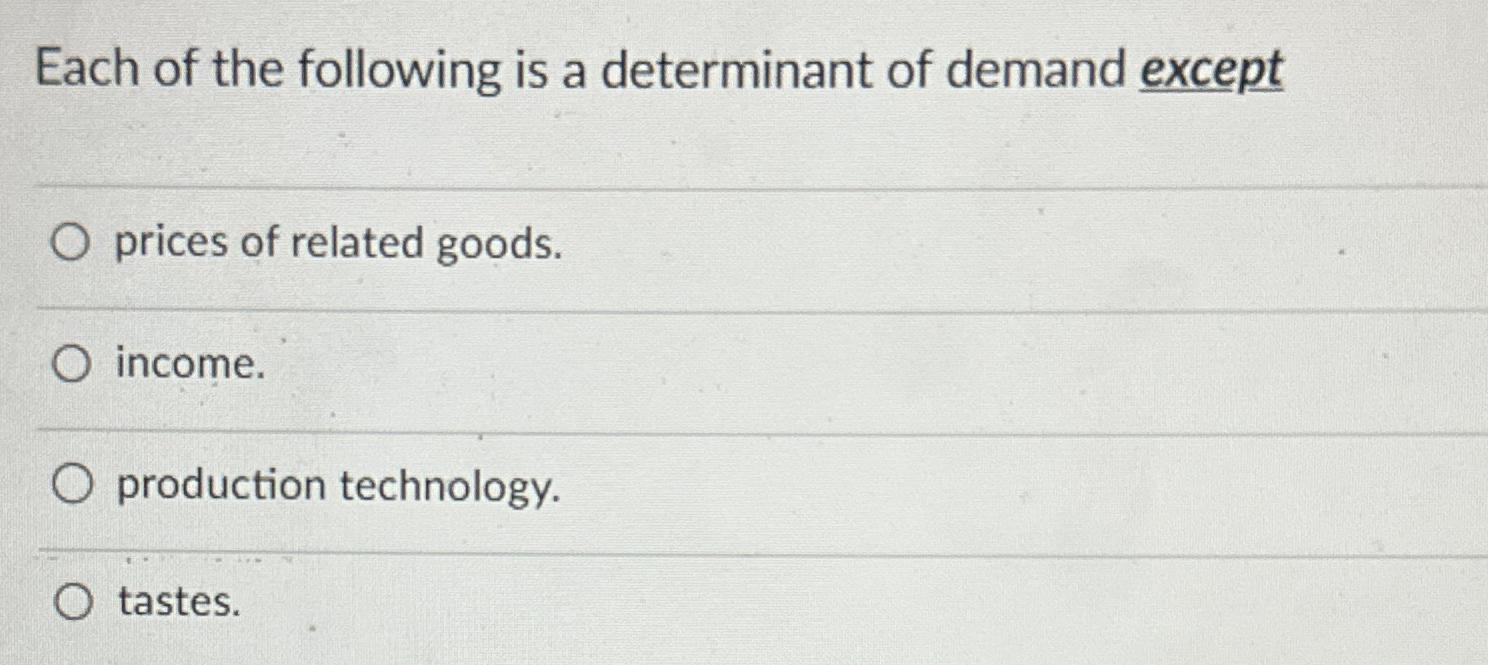Solved Each of the following is a determinant of demand | Chegg.com
