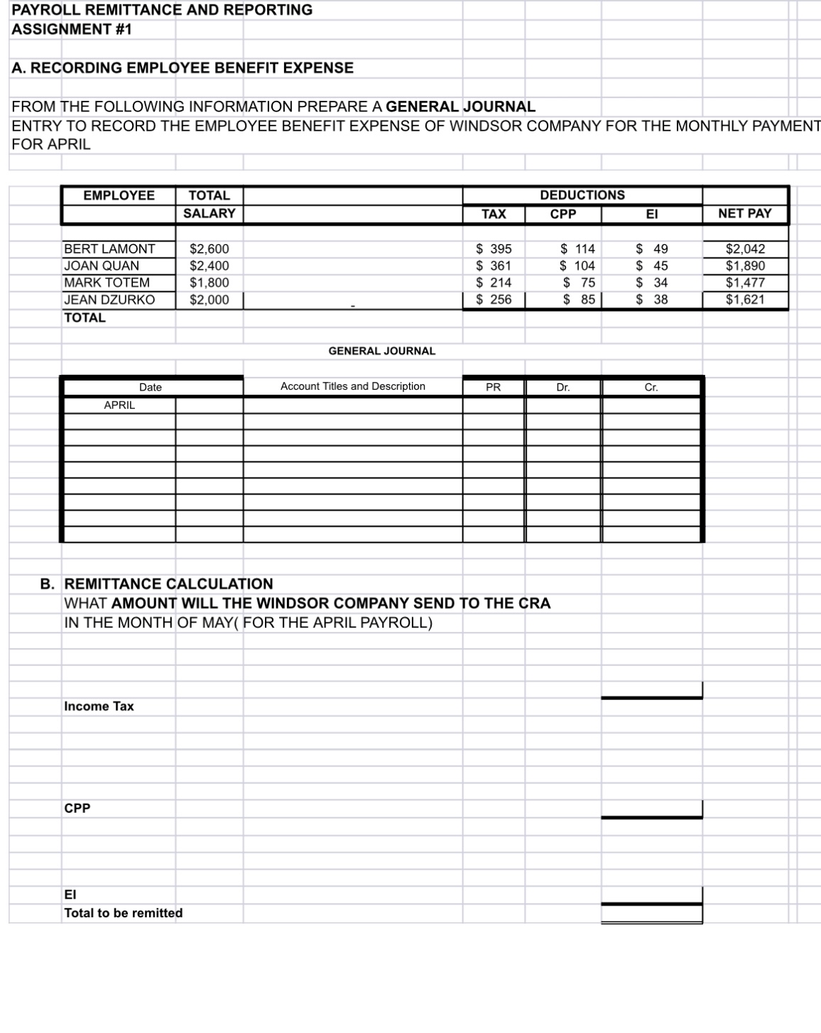 Solved PAYROLL REMITTANCE AND REPORTINGASSIGNMENT #1A. | Chegg.com