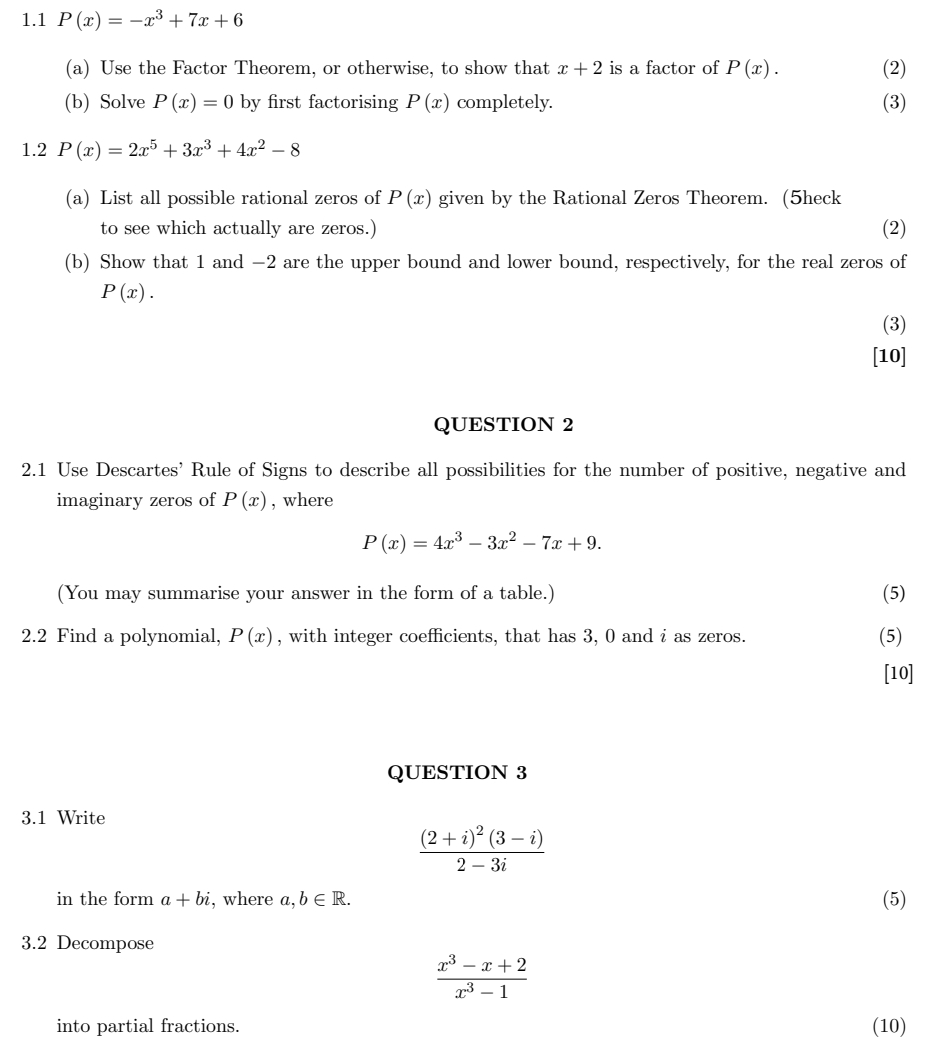 Solved QUESTION 11.1 P(x)=-x3+7x+6(a) ﻿Use the Factor | Chegg.com