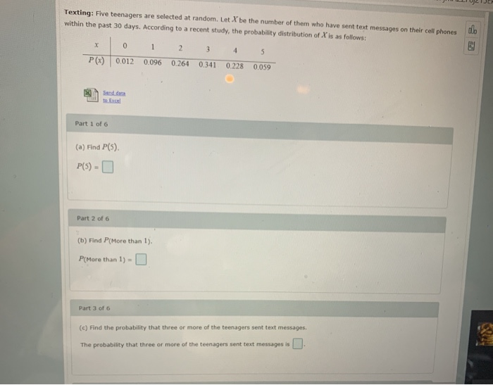 Solved Texting: Five teenagers are selected at random. Let X | Chegg.com