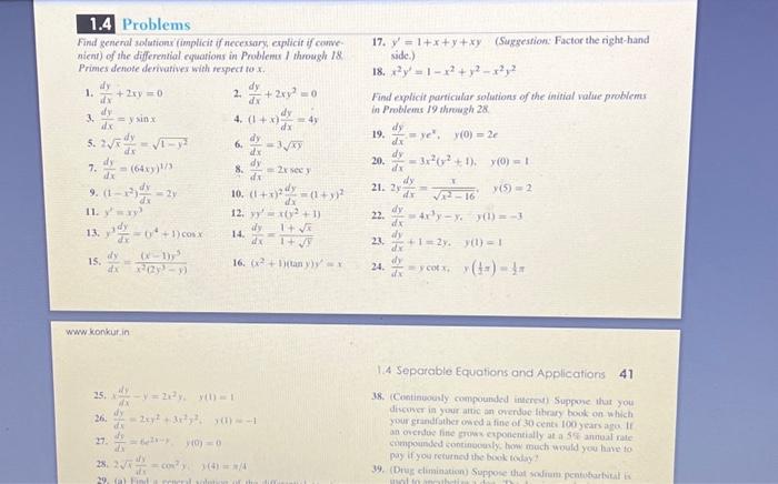 Solved Find general solutions (implicit if necessary | Chegg.com