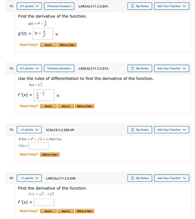 Solved 13. 0/1 points | Previous Answers LARCALC11 2.2.041. | Chegg.com Solved 13. 0/1 points | Previous Answers LARCALC11 2.2.041. | Chegg.com