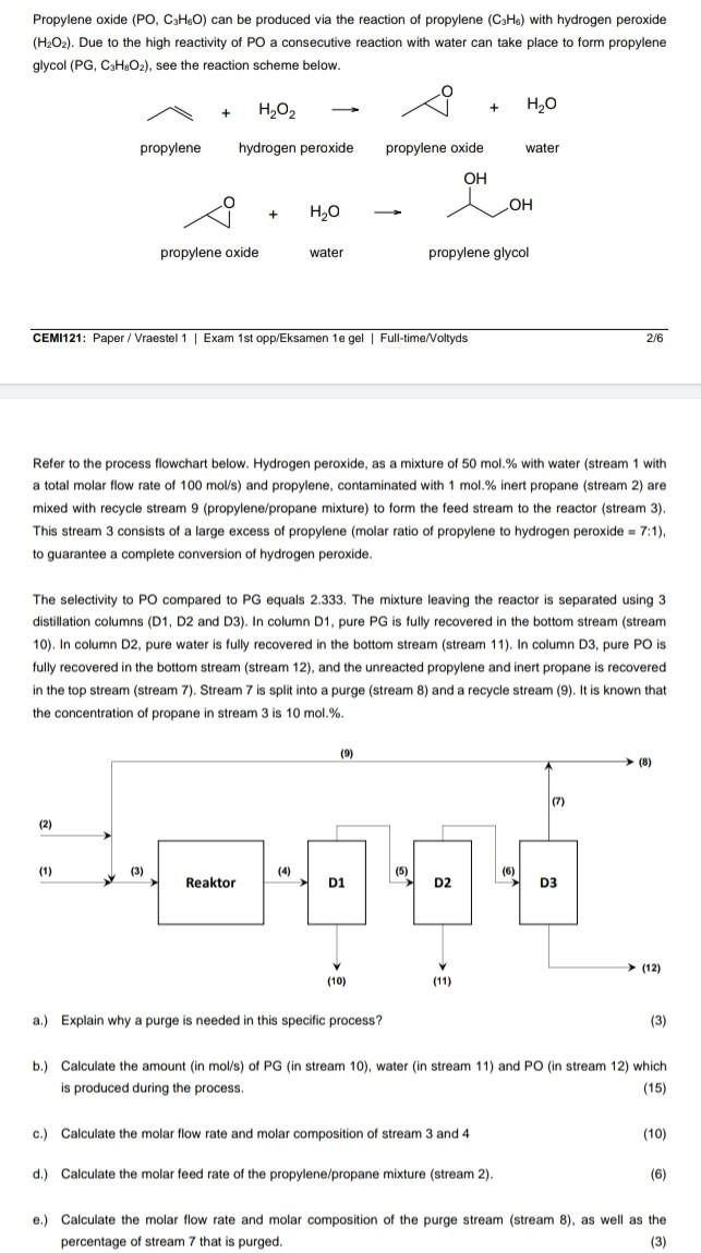 Solved Propylene oxide (PO,C3H6O) can be produced via the | Chegg.com