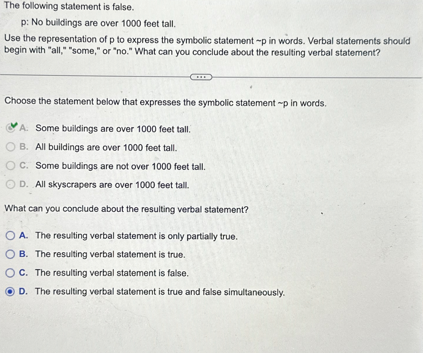 Solved The following statement is false.p: No buildings are | Chegg.com