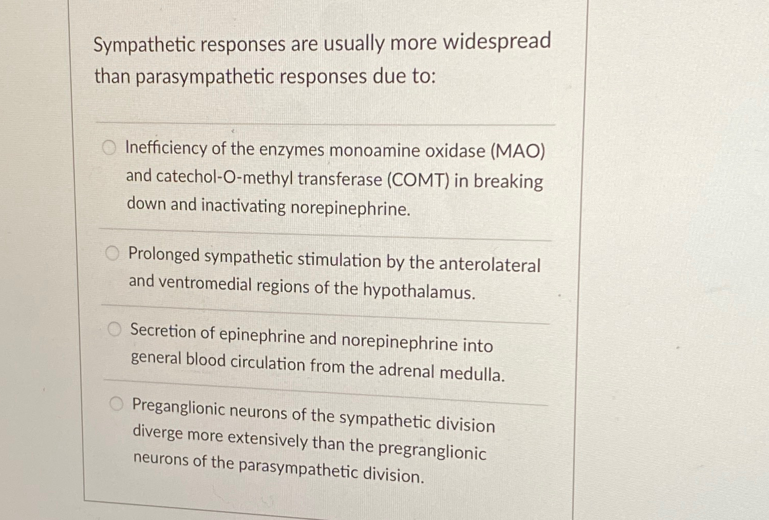 Solved Sympathetic responses are usually more widespread | Chegg.com