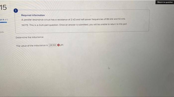 Required information A parallel resonance circuit has | Chegg.com