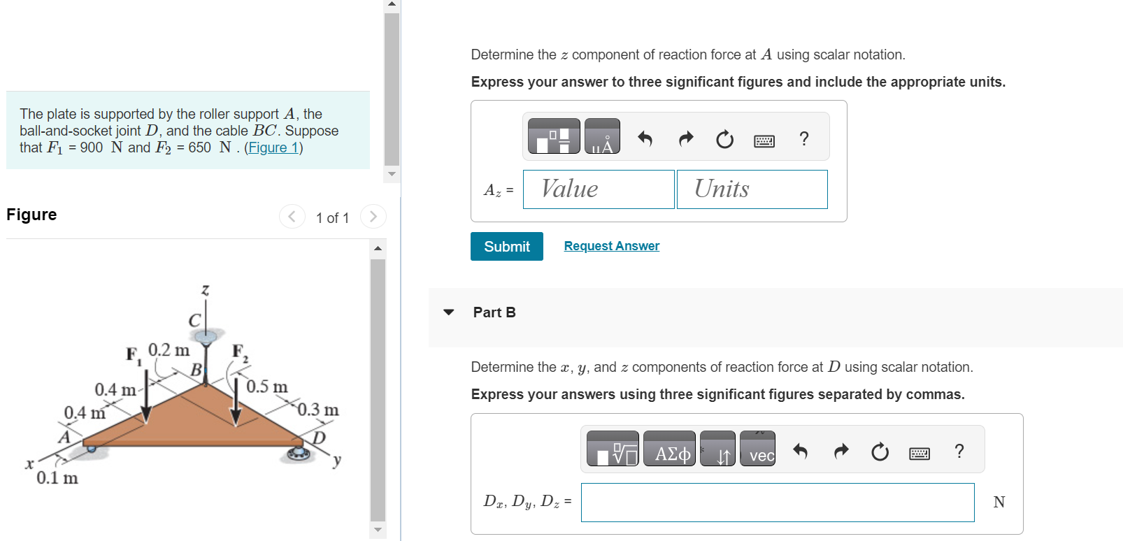 Solved Determine the z ﻿component of reaction force at A | Chegg.com