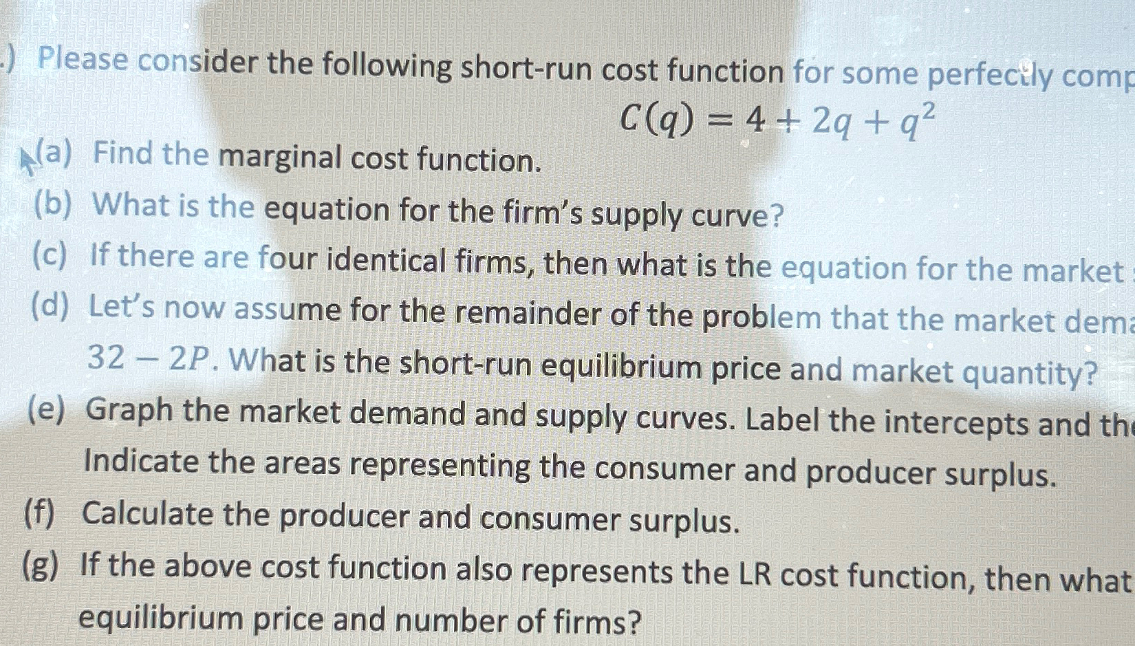Solved Please consider the following short-run cost function | Chegg.com