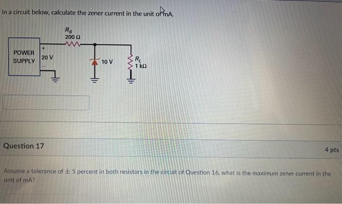 Solved In a circuit below, calculate the zener current in | Chegg.com
