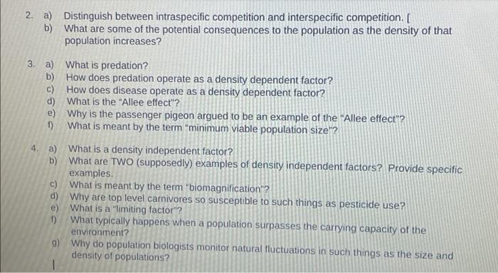 Solved 2. a) Distinguish between intraspecific competition | Chegg.com