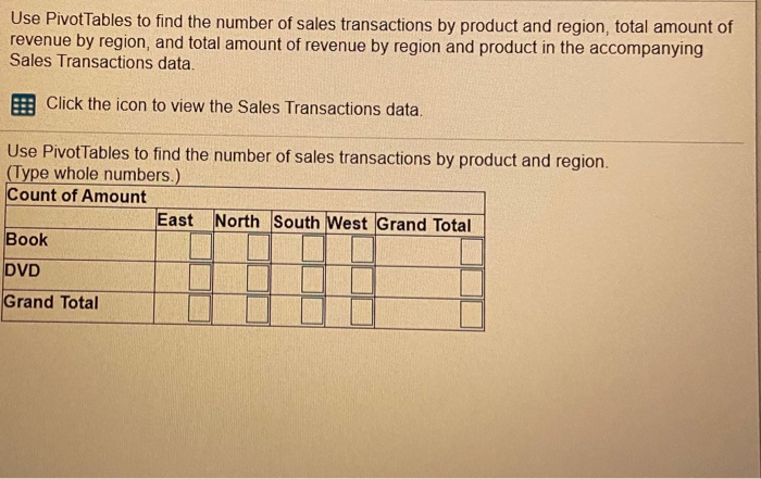 Solved Use PivotTables to find the number of sales | Chegg.com