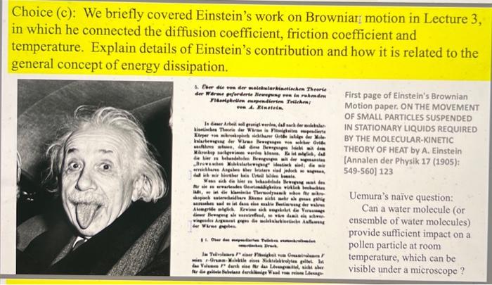 Solved Choice (c): We briefly covered Einstein's work on | Chegg.com