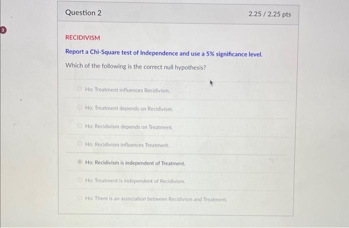 Solved Use the information below to answer the RECIDIVISM | Chegg.com