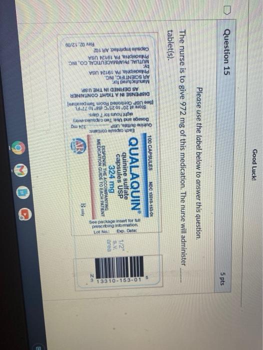 Solved C 5 pts 13310-153-01 5 1/2" SV area Lot No Exp. Date: | Chegg.com