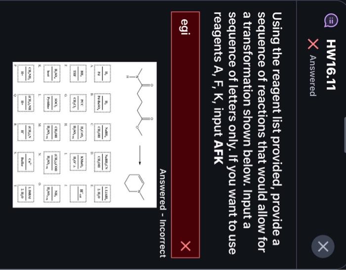 Using the reagent list provided, provide a sequence | Chegg.com