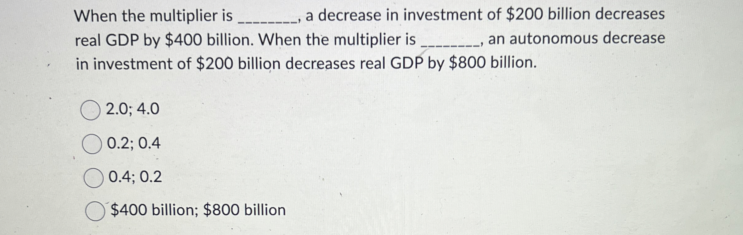 Solved When the multiplier is q, ﻿a decrease in investment | Chegg.com