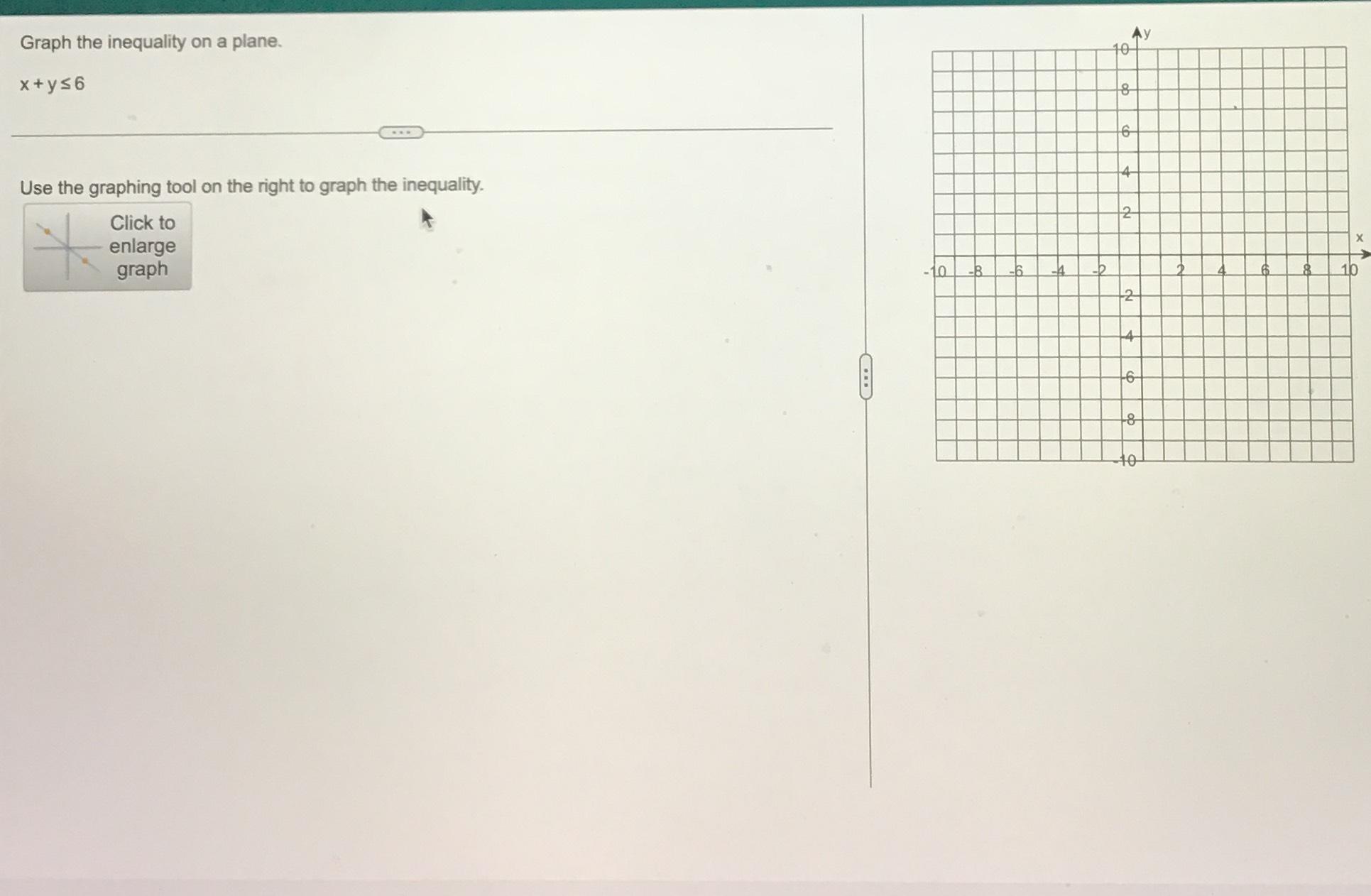 Solved Graph the inequality on a plane.x+y≤6Use the graphing | Chegg.com