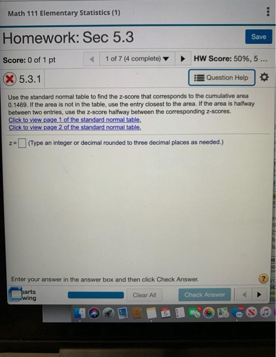 Solved Math 111 Elementary Statistics (1) Homework: Sec 5.3 | Chegg.com
