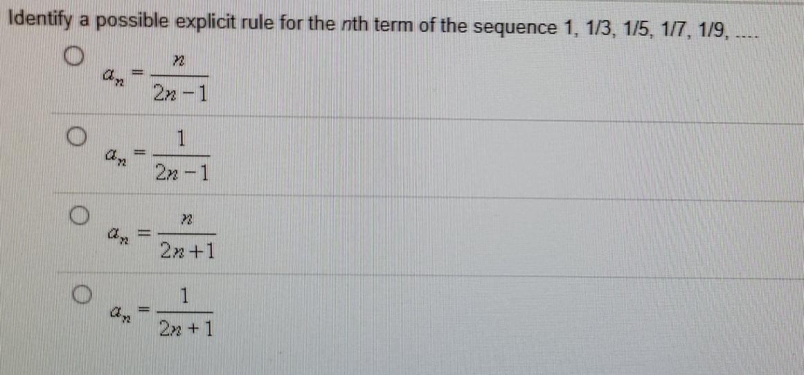 Solved Identify a possible explicit rule for the nth term of | Chegg.com