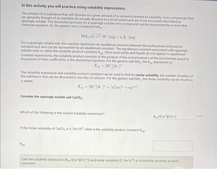 Solved if the molar solubility of CaCO3 is 5.74x10^-5, what | Chegg.com